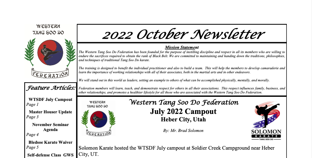2022 October Newsletter – Western Tang Soo Do Federation